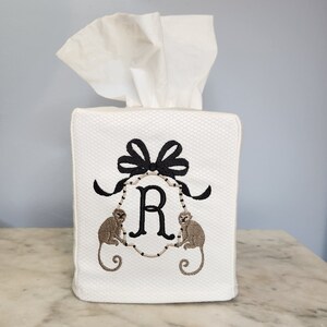 Grandmillenial Monkey Monogrammed Cotton Pique Tissue Box Cover With ...