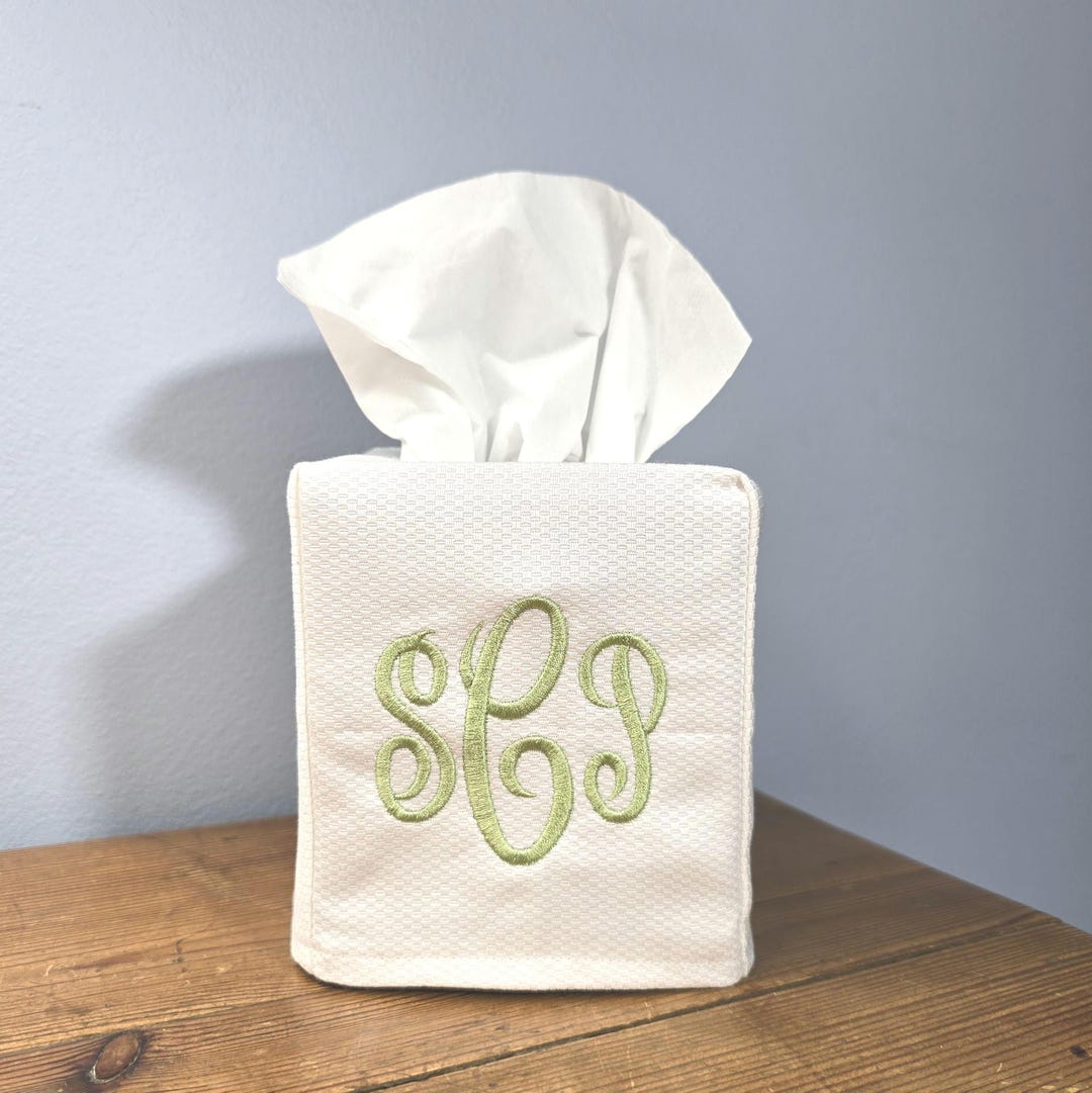 Monogrammed Cotton Pique Tissue Box Cover, Custom Tissue Box Cover ...
