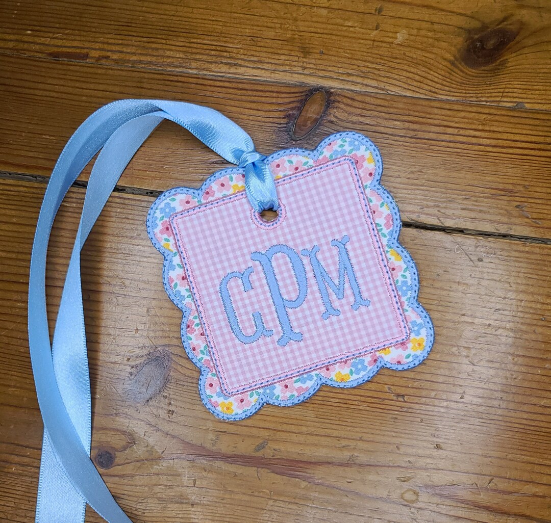 Monogrammed Fabric Scalloped Bag Tag, Personalized Bag Tag, Easter ...