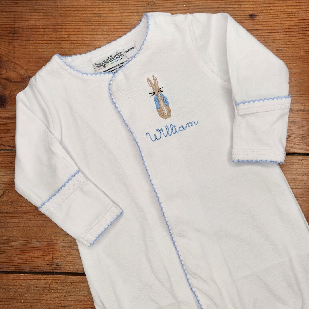 Monogrammed Rabbit Baby Sack Gown or Footie, Rabbit Gown, Coming Home ...