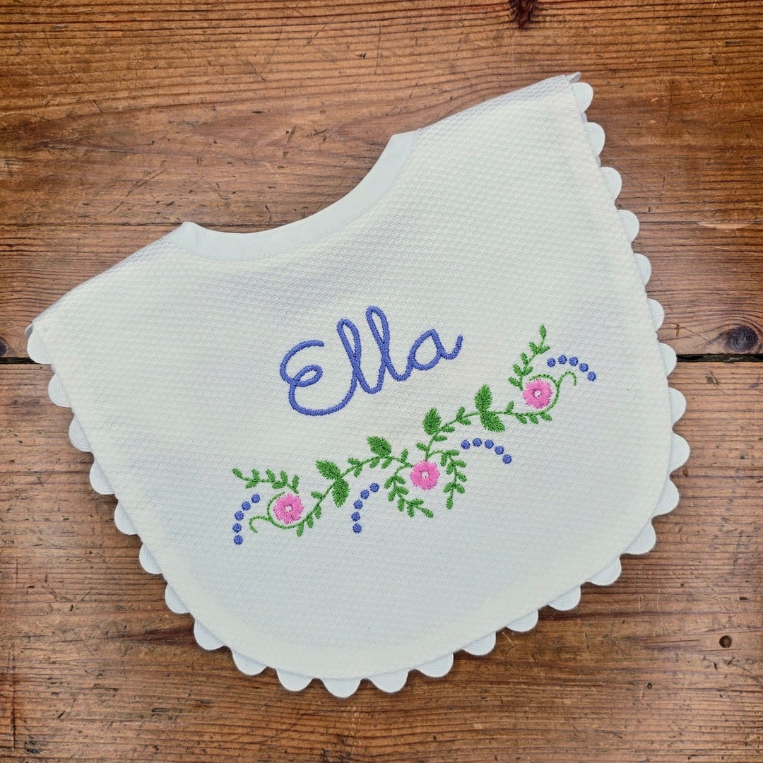 White Cotton Pique Bib With Ric Rac Trim, Name or Monogram With ...