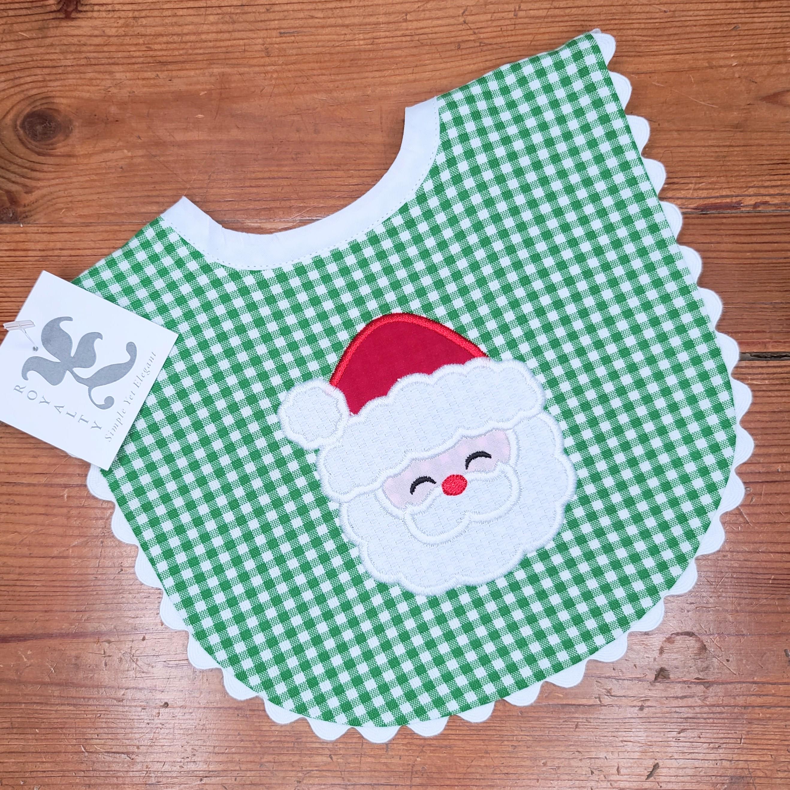 Monogrammed Christmas Bib With Santa, Gingham Bib With White Ric Rac ...