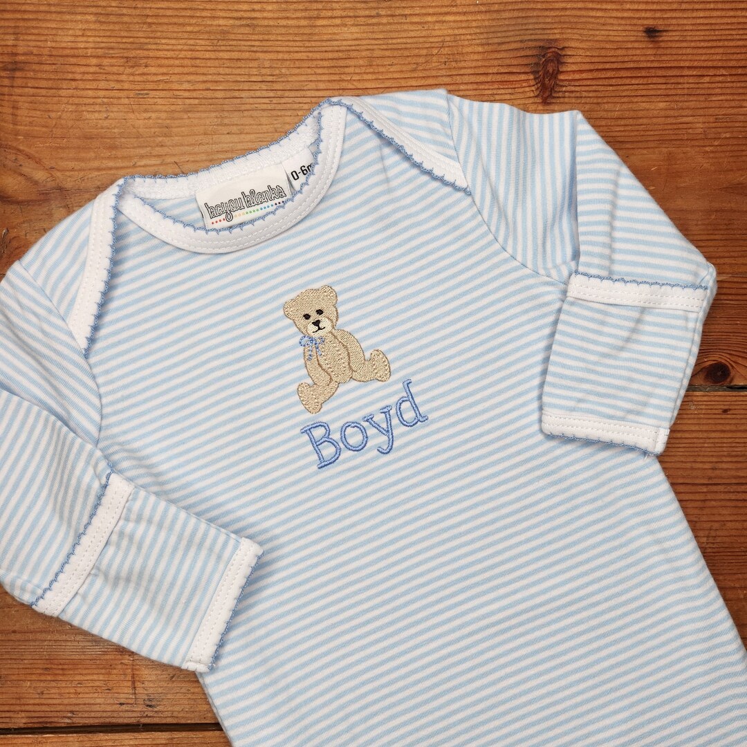 Teddy Bear Monogrammed Baby Striped Sack Gown, Personalized Baby Shower ...