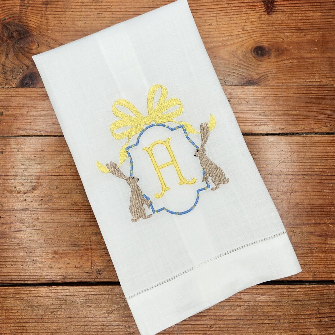 Grandmillenial Rabbit Monogrammed Linen Hand Guest Towel, Huck Towel ...