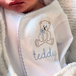 Teddy Bear Monogrammed Baby Gown or Footie, Personalized Teddy Bear ...