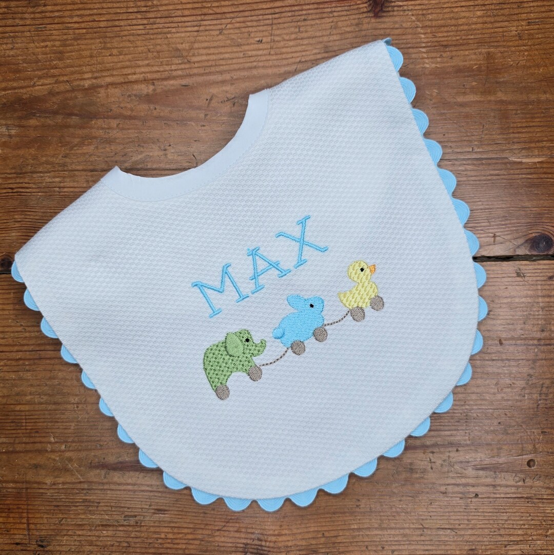 Monogrammed White Cotton Pique Bib With Ric Rac Trim and Embroidered ...