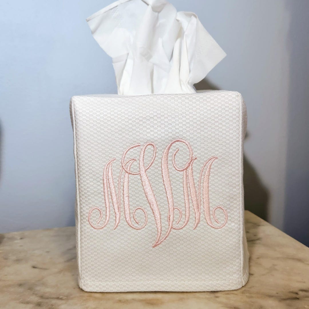 Monogrammed Cotton Pique Tissue Box Cover, Custom Tissue Box Cover ...