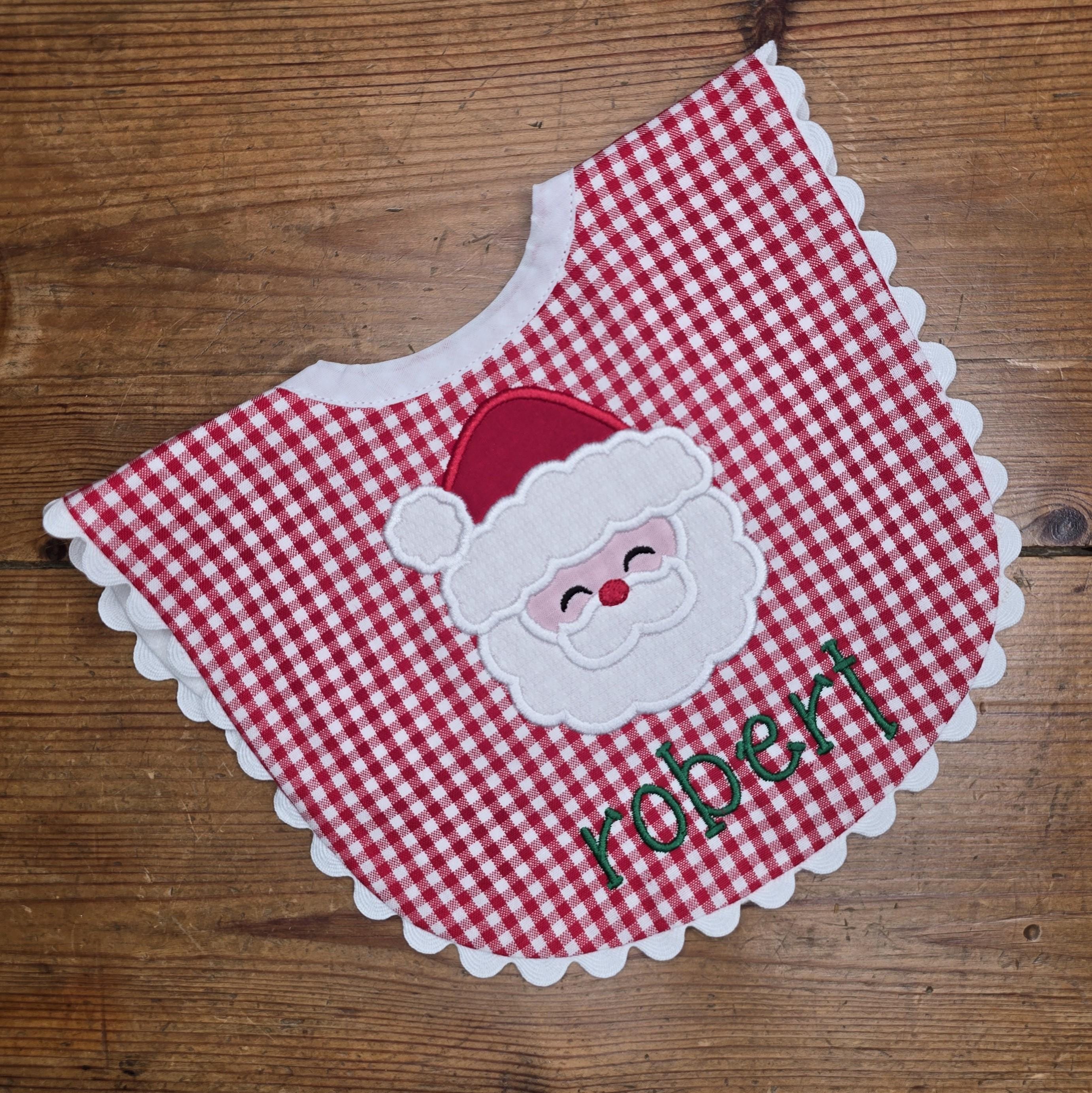 Monogrammed Christmas Bib With Santa, Gingham Bib With White Ric Rac ...