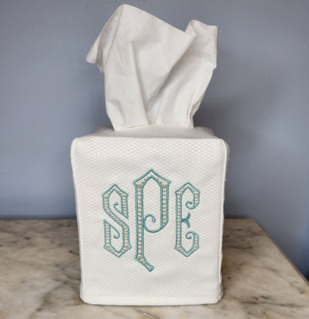 Monogrammed Cotton Pique Tissue Box Cover, Custom Tissue Box Cover ...