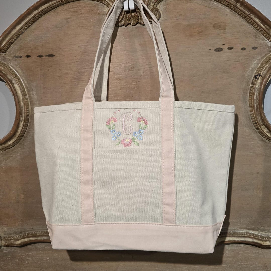 Flower Wreath Monogrammed Tote, Medium Classic Tote, Personalized ...