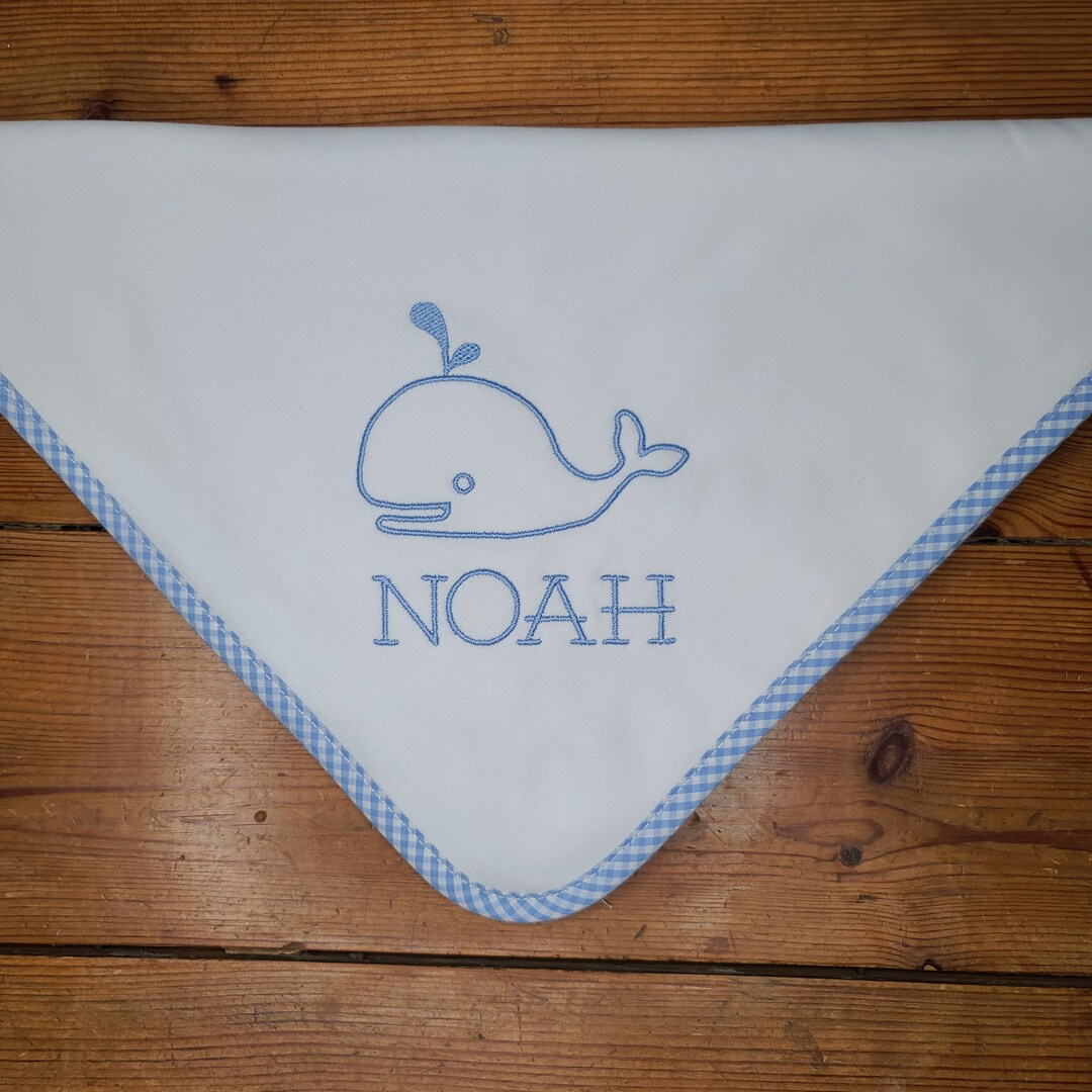 Monogrammed Baby Blanket With Whale, Personalized Swaddling Blanket ...