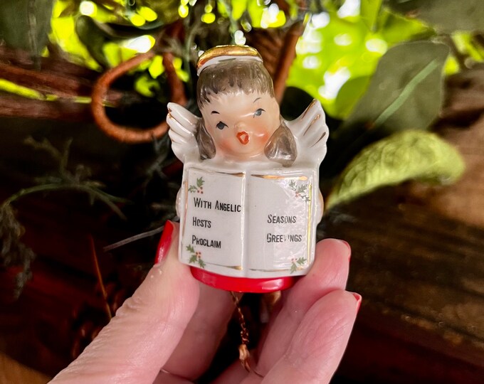 Vintage 1940 1950 Ceramic Angel Bell Christmas Ornament Retro Angel ...