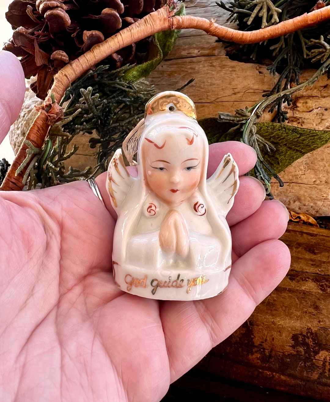 Vintage Praying Ardalt Angel Bell Ornament 1940 1950 Ceramic Angel Bell ...