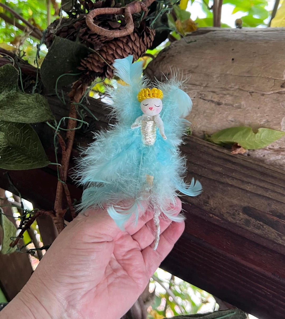 Vintage Blue Angel Pipe Cleaner Christmas Ornament Feather Angel MCM ...