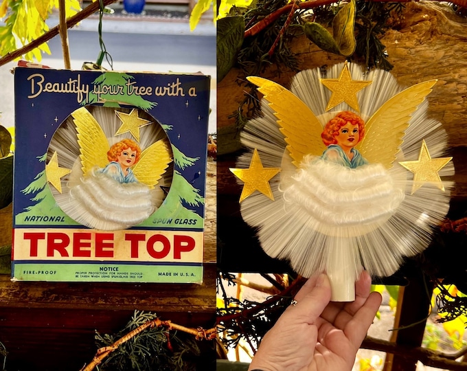 Vintage 1950 Angel Tree Topper National Tinsel German Spun Glass ...