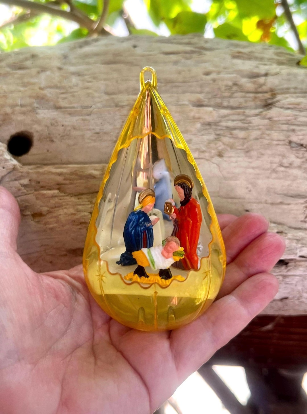 Vintage Jewelbrite Nativity Ornament 1960 1970 Mary Joseph Baby Jesus ...