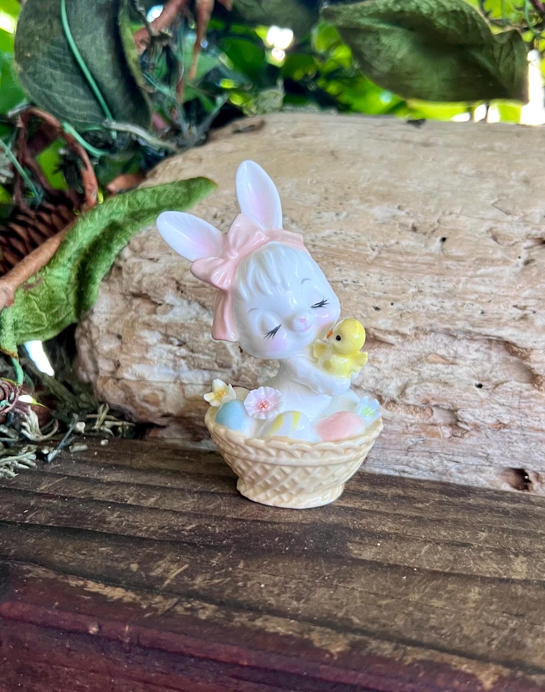 Vintage NAPCO Girl Bunny Rabbit Figurine 1960 1970 Ceramic Floral ...