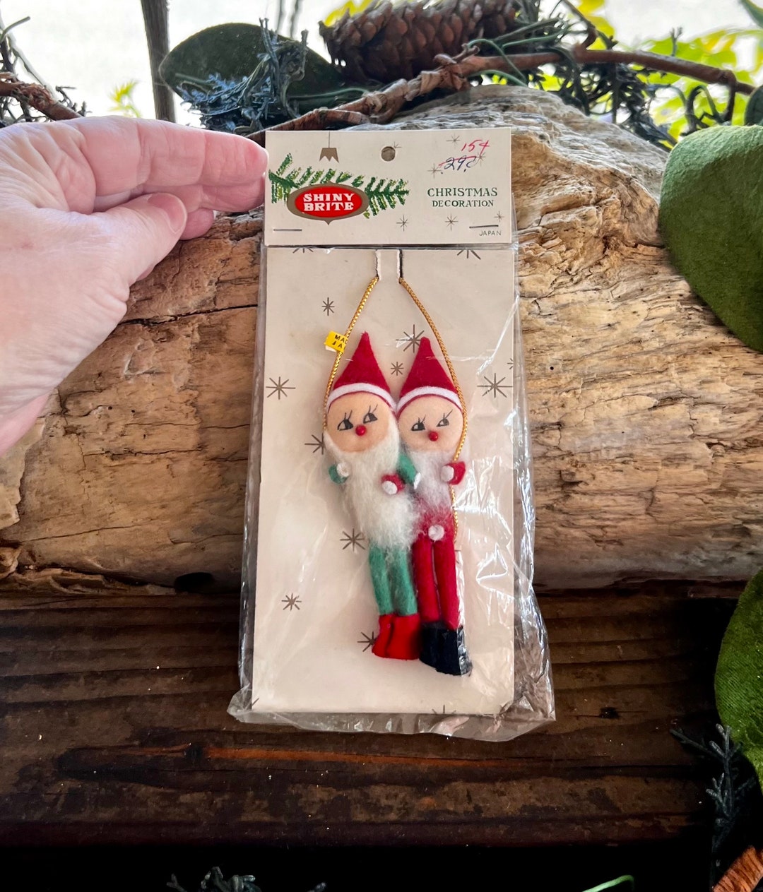 Vintage Shiny Brite Santa Christmas Ornament MCM 1950 1960 Felt Cloth ...