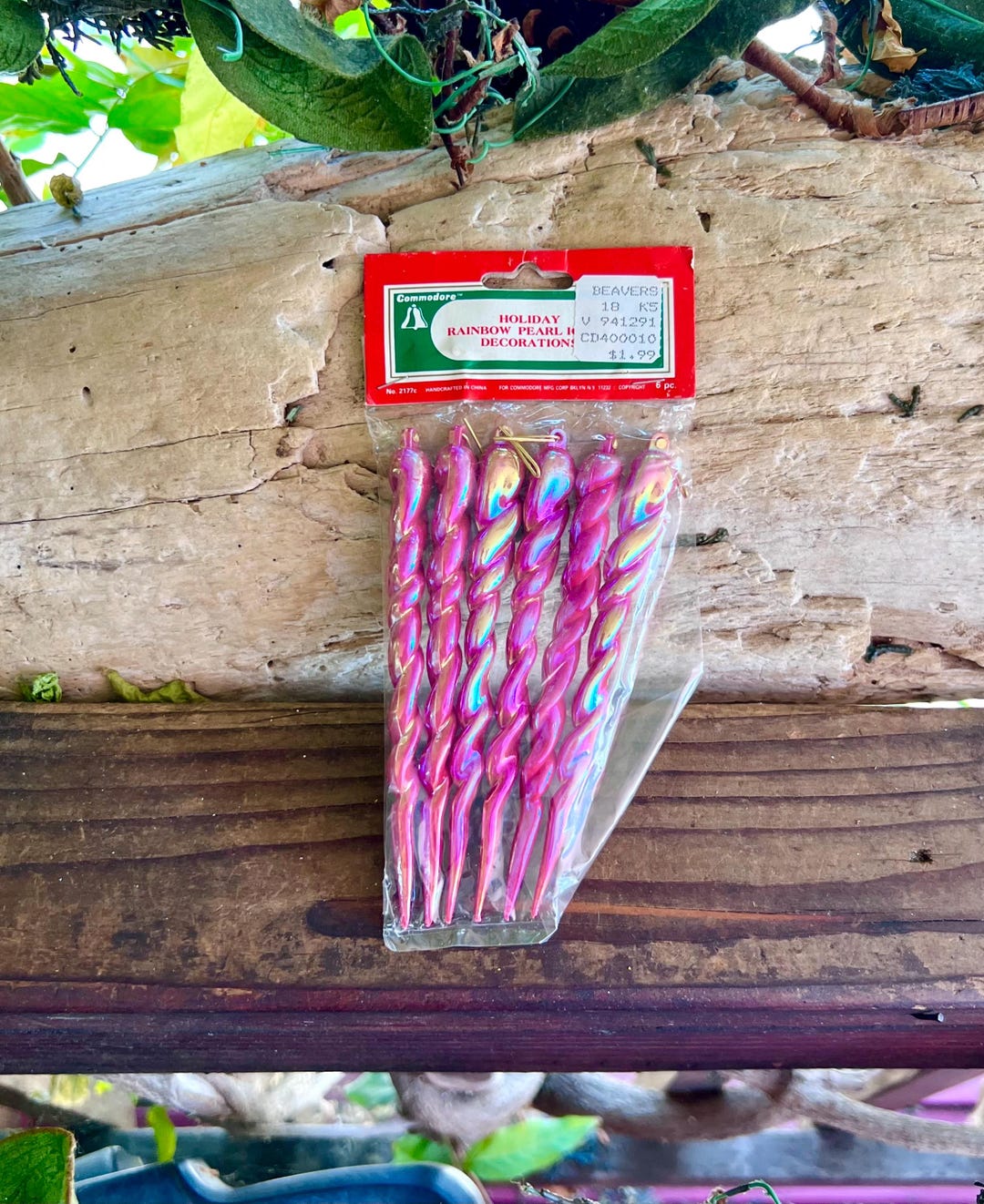 Vintage COMMODORE Pink Rainbow Pearl Icicle Christmas Ornament MCM 1960 ...