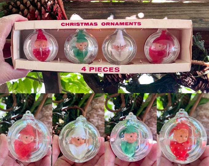 Vintage Jewelbrite Christmas Elf Elves Pixie Diorama Ornament 1960 1970 ...