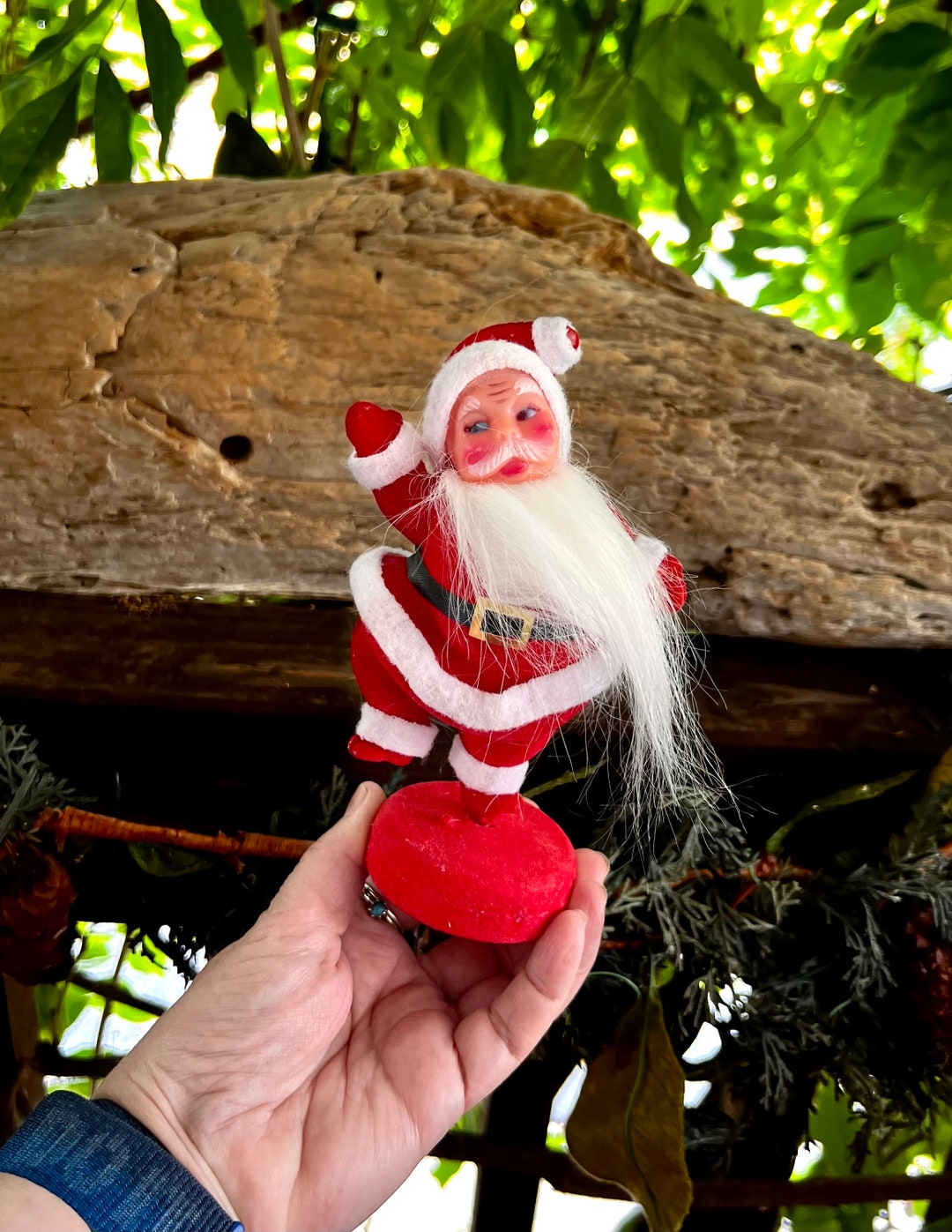Vintage 1960 1970 Flocked Dancing Santa Christmas Ornament Blow Santa ...