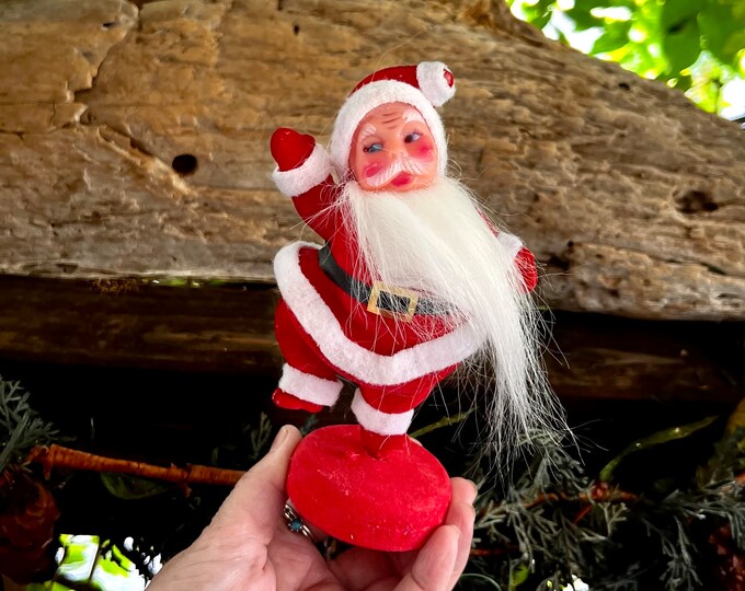 Vintage 1960 1970 Flocked Dancing Santa Christmas Ornament Blow Santa ...