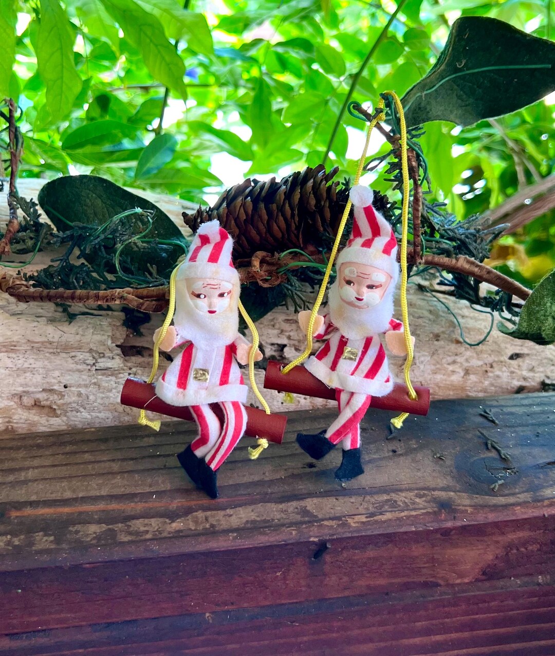 Vintage MCM Santa Christmas Ornament 1950 1960 Striped Candy Cane Santa ...