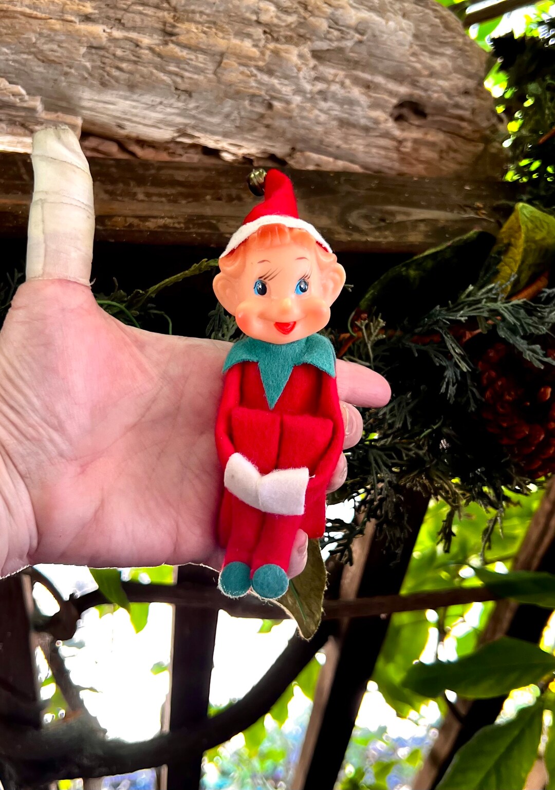 Vintage Knee Hugger Christmas Ornament 6 1/4” Elf Elves Pixie 1950 1960 ...