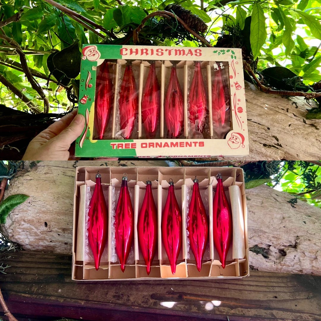Vintage Red Mercury Glass Teardrop Icicle Christmas Ornament MCM 1950 ...
