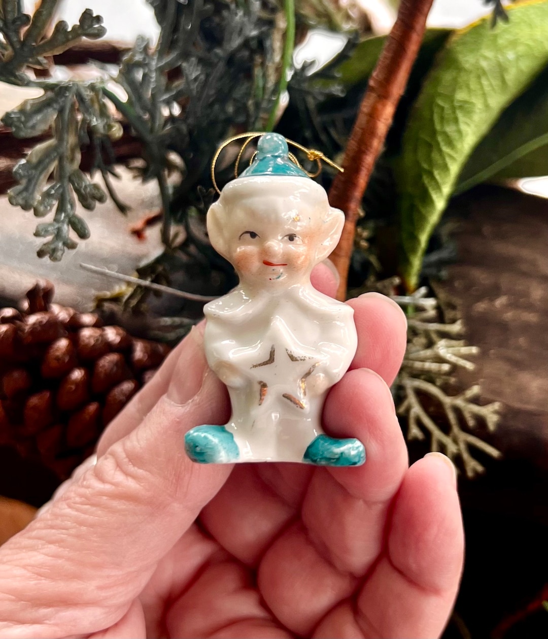 Vintage Elf Pixie Christmas Bell Ornament Retro Kitsch Elf Pixie Bell ...