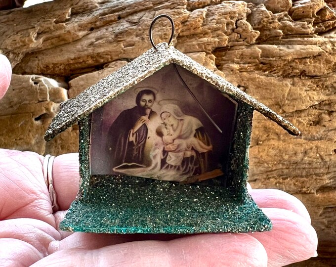 Vintage Jesus Mary Joseph Putz House Christmas Ornament 1940 1950 MCM ...