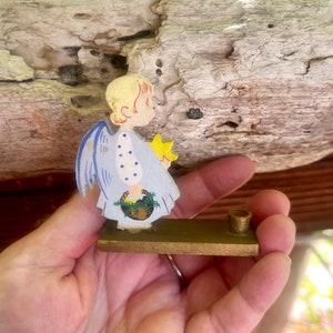 Vintage Wooden Angel Basket Christmas Candleholder Wood 1940 1950 ...