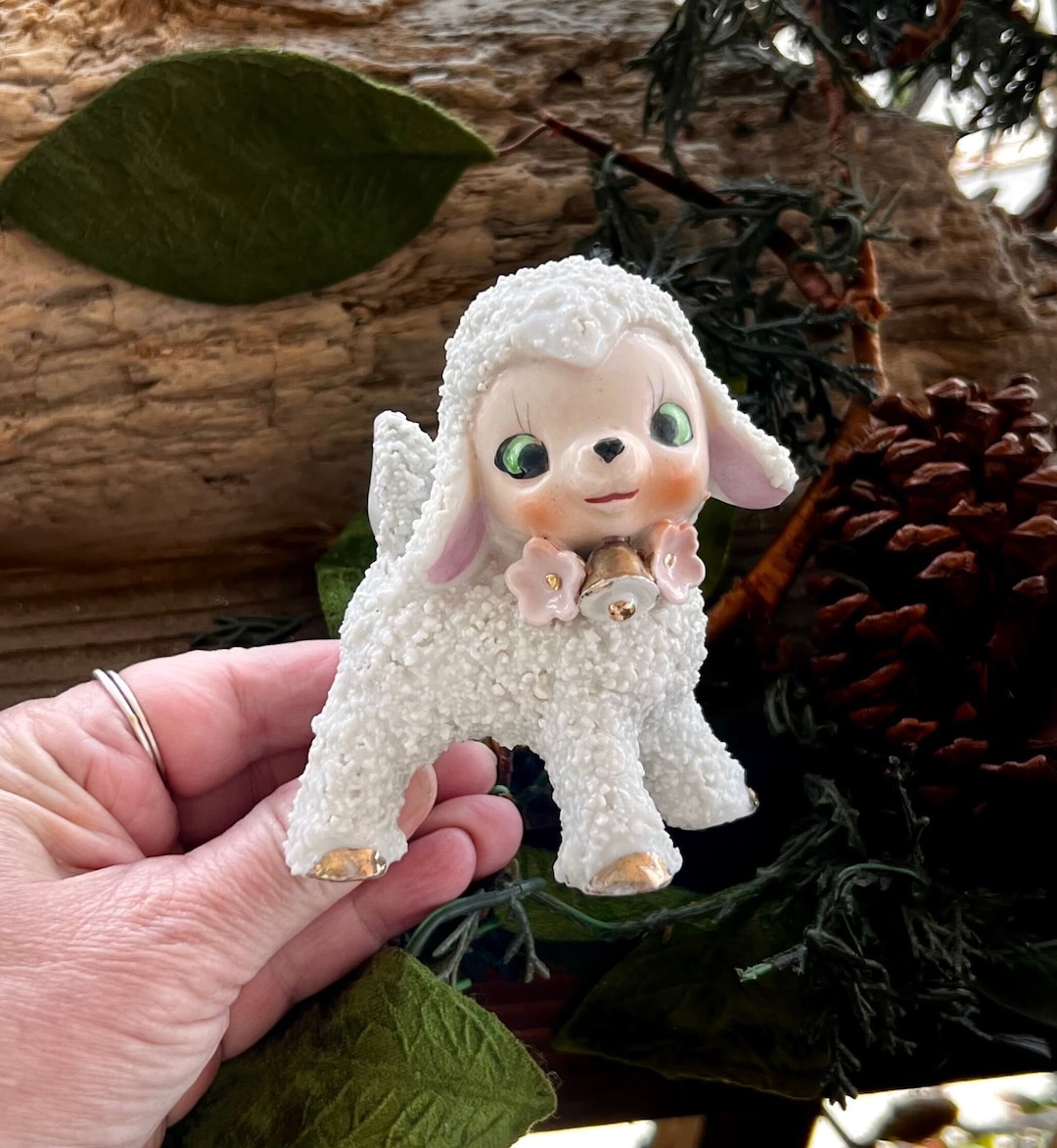 Vintage Anthropomorphic Napco Lamb 1950 Floral Pink Bell Lamb MCM ...