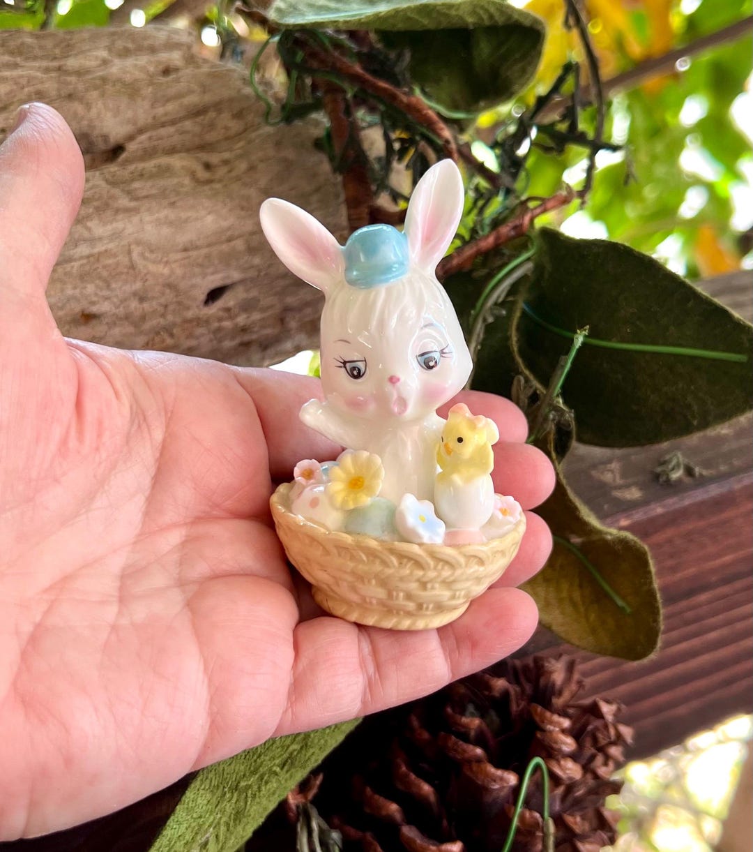 Vintage NAPCO Boy Bunny Rabbit Figurine 1960 1970 Ceramic Floral Easter ...