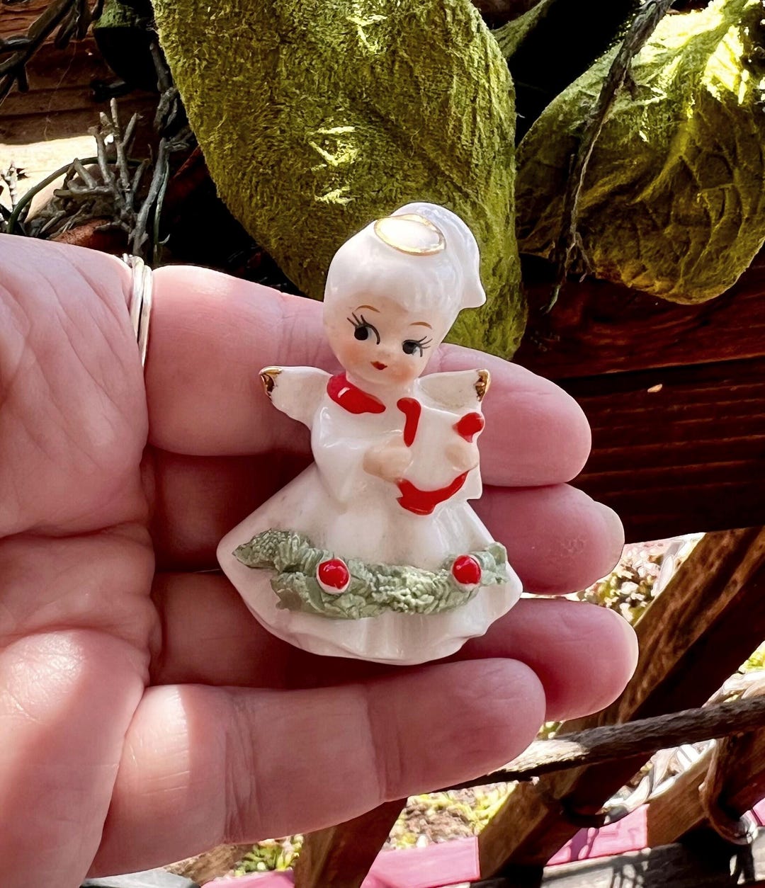 Vintage Napco Christmas Angel Figurine Dancing Angel Harp Spaghetti ...