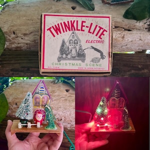 Vintage Christmas MCM 1940 1950 Santa House Twinkle Lite Electric Santa ...