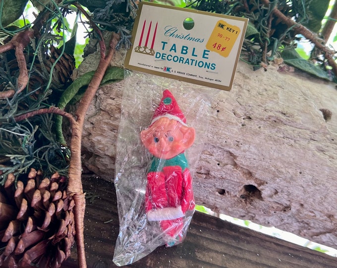 Vintage Knee Hugger Elf Plastic Christmas Ornament 1960 1970 5” Elf MCM ...