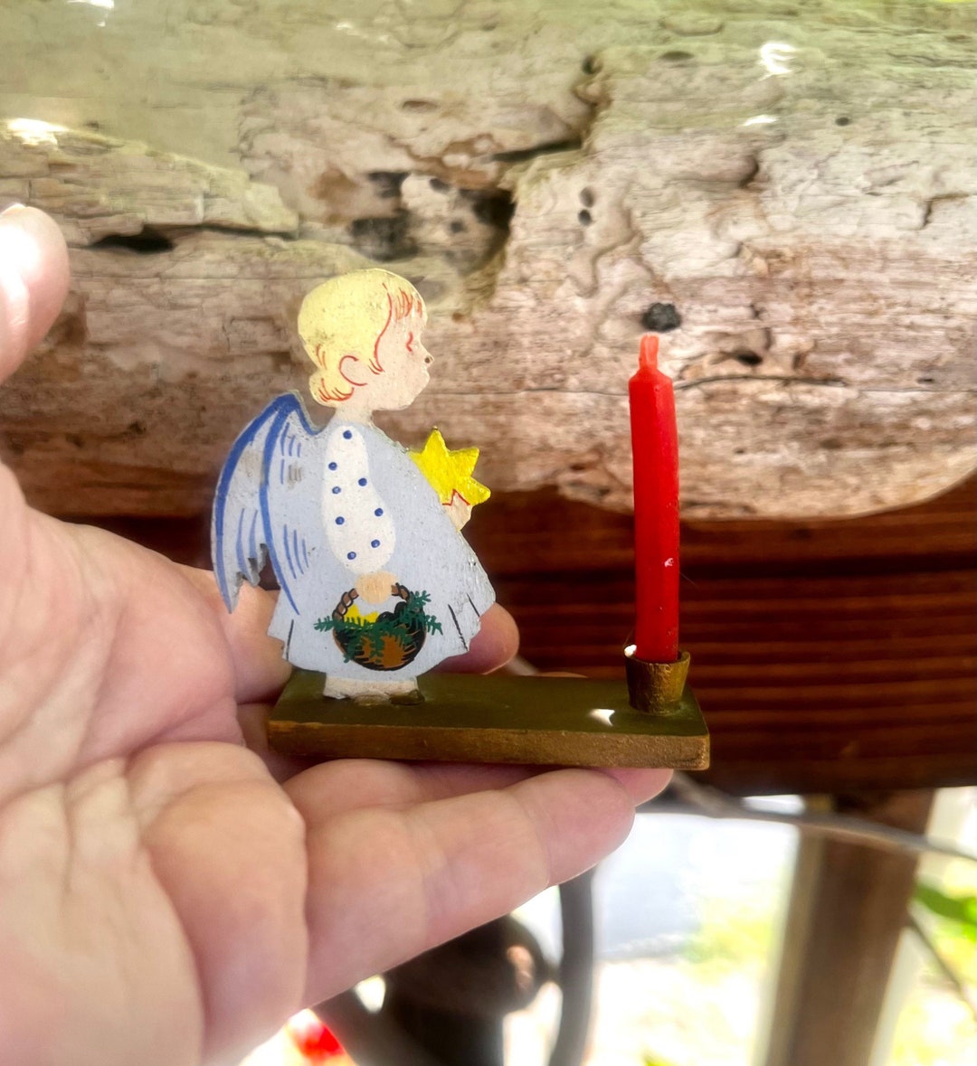 Vintage Wooden Angel Basket Christmas Candleholder Wood 1940 1950 ...