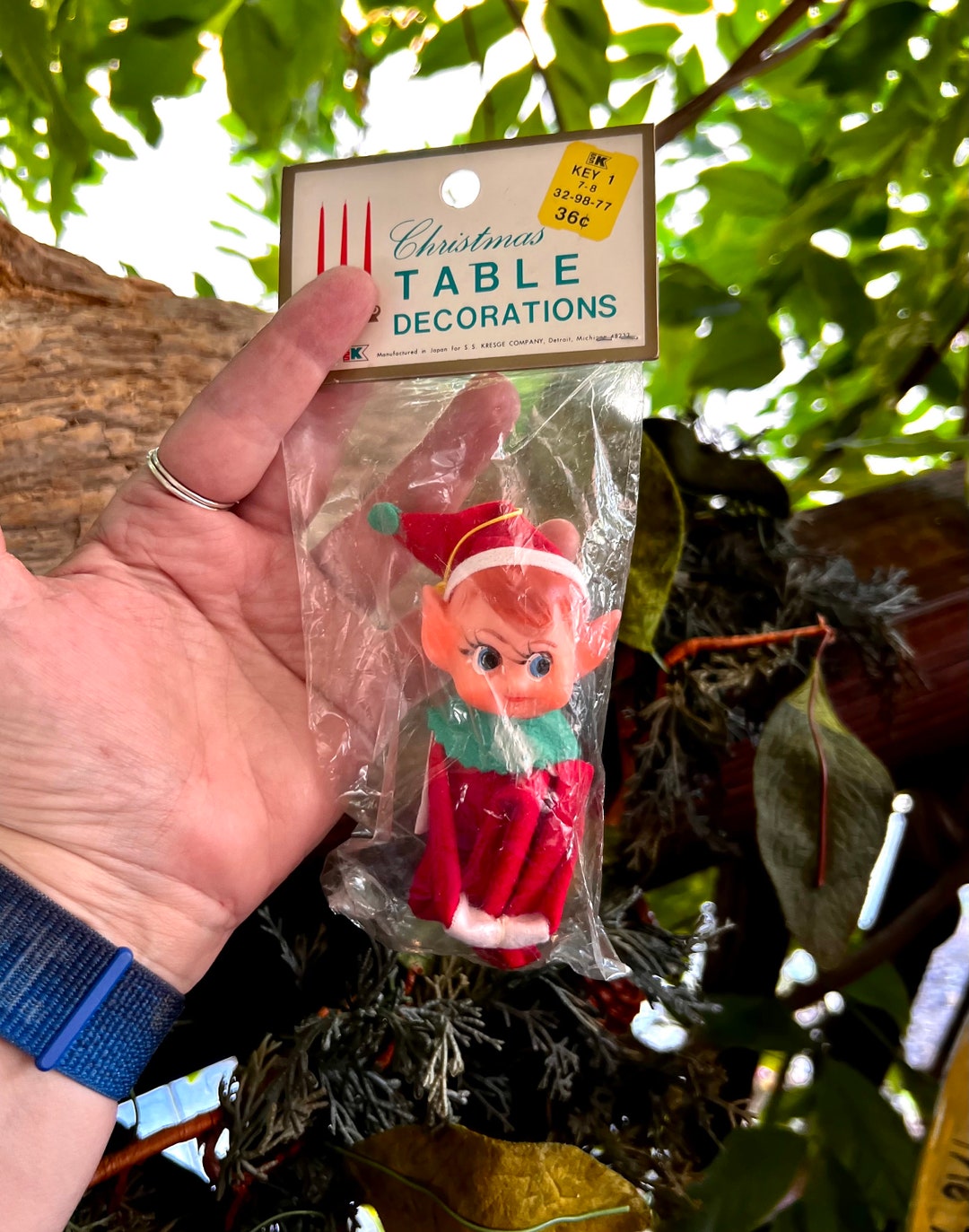 Vintage Knee Hugger Elf 6 1/2 Felt Elf Plastic Christmas Ornament 1960 ...