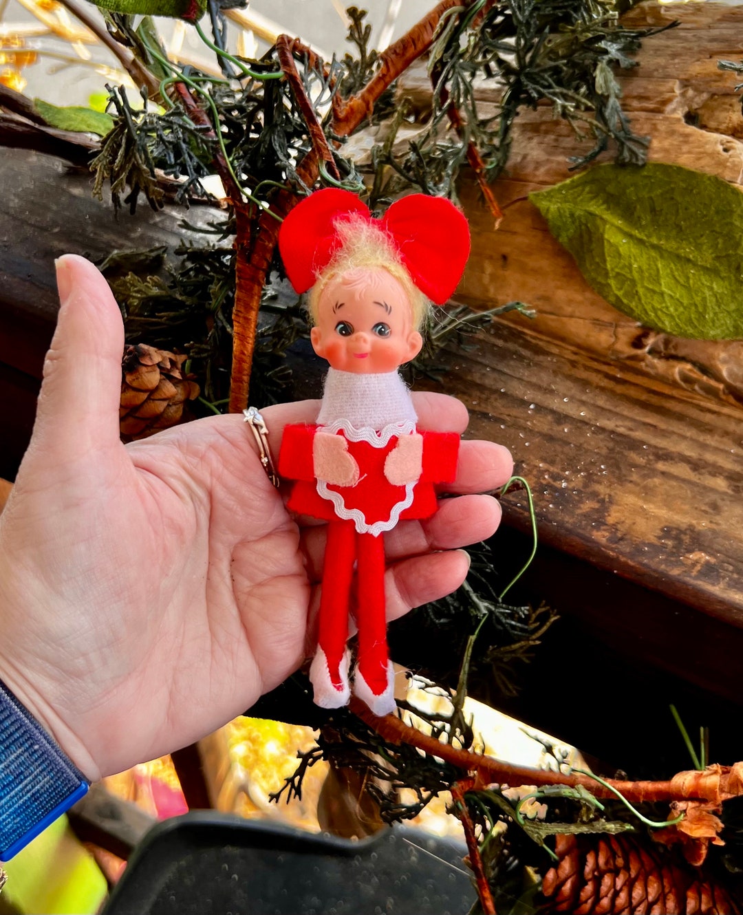 Vintage Valentine Elf Plastic Elf Knee Hugger Ornament 1950 1960 Elf ...