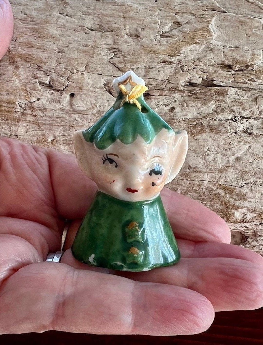 Vintage Ceramic Elf Pixie Christmas Bell Ornament Retro Kitsch Elf ...