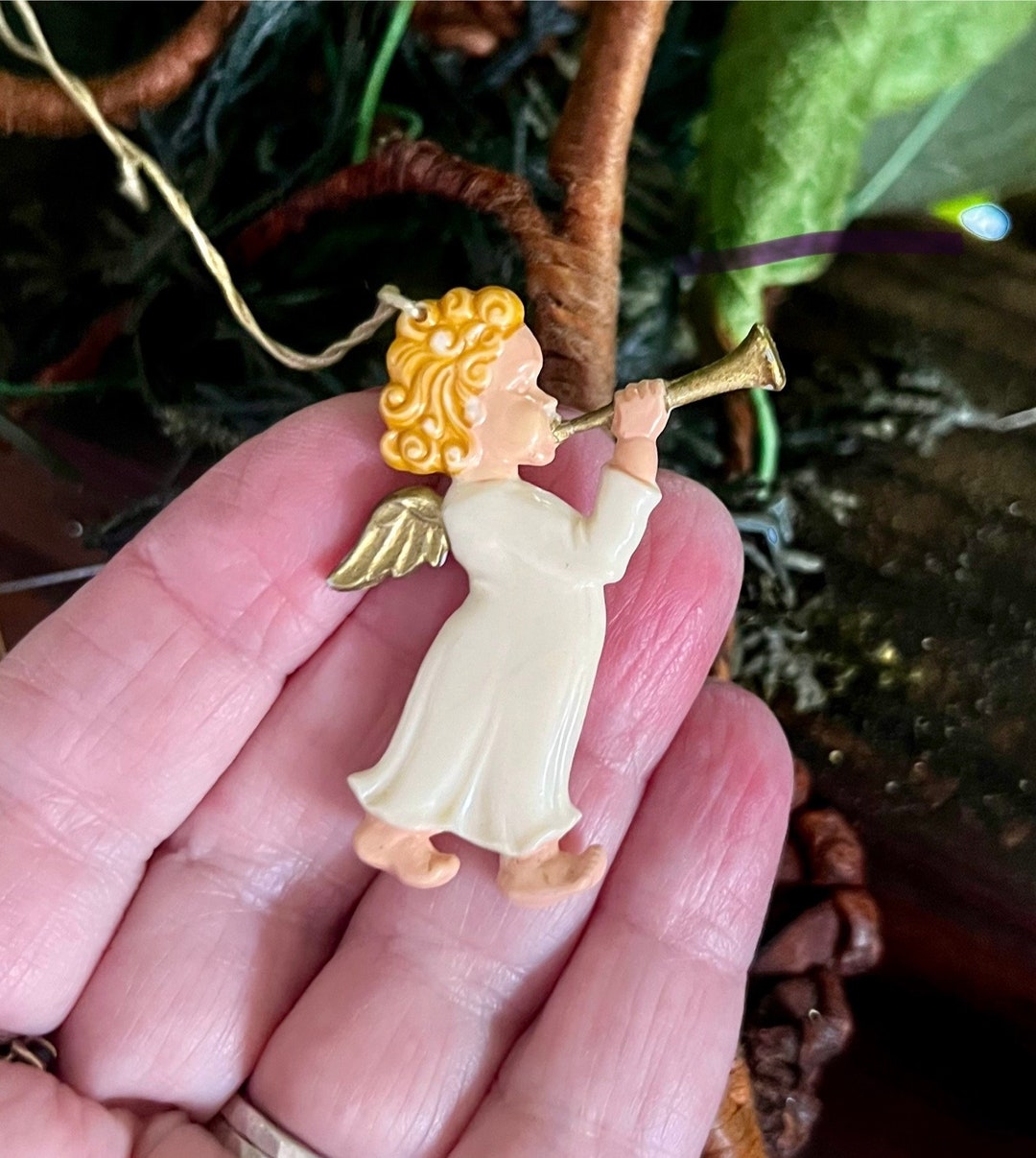 Vintage West Germany Celluloid Angel Christmas Ornament 1940 1950 Angel ...