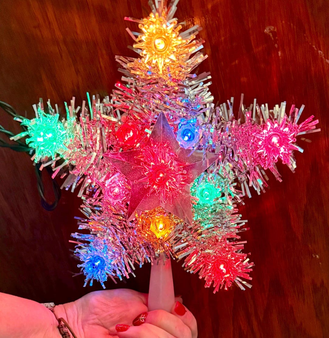 Vintage NOMA Star Christmas Tree Topper Silver Tinsel Retro 1960 1970 ...