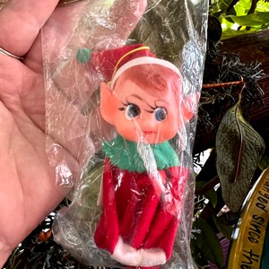 Vintage Knee Hugger Elf 6 1/2 Felt Elf Plastic Christmas Ornament 1960 ...