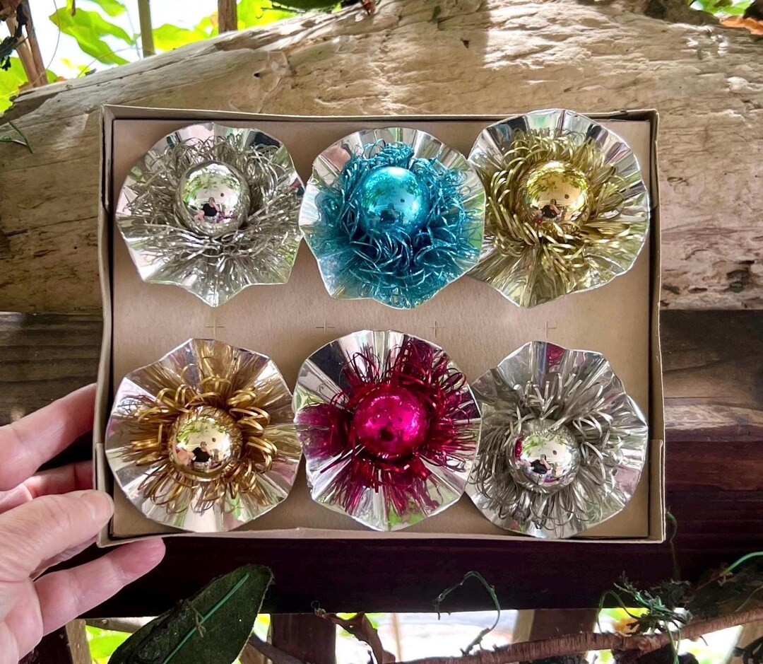 Vintage Foil Tinsel Mercury Glass Christmas Ornament 1950 1960 Flower ...