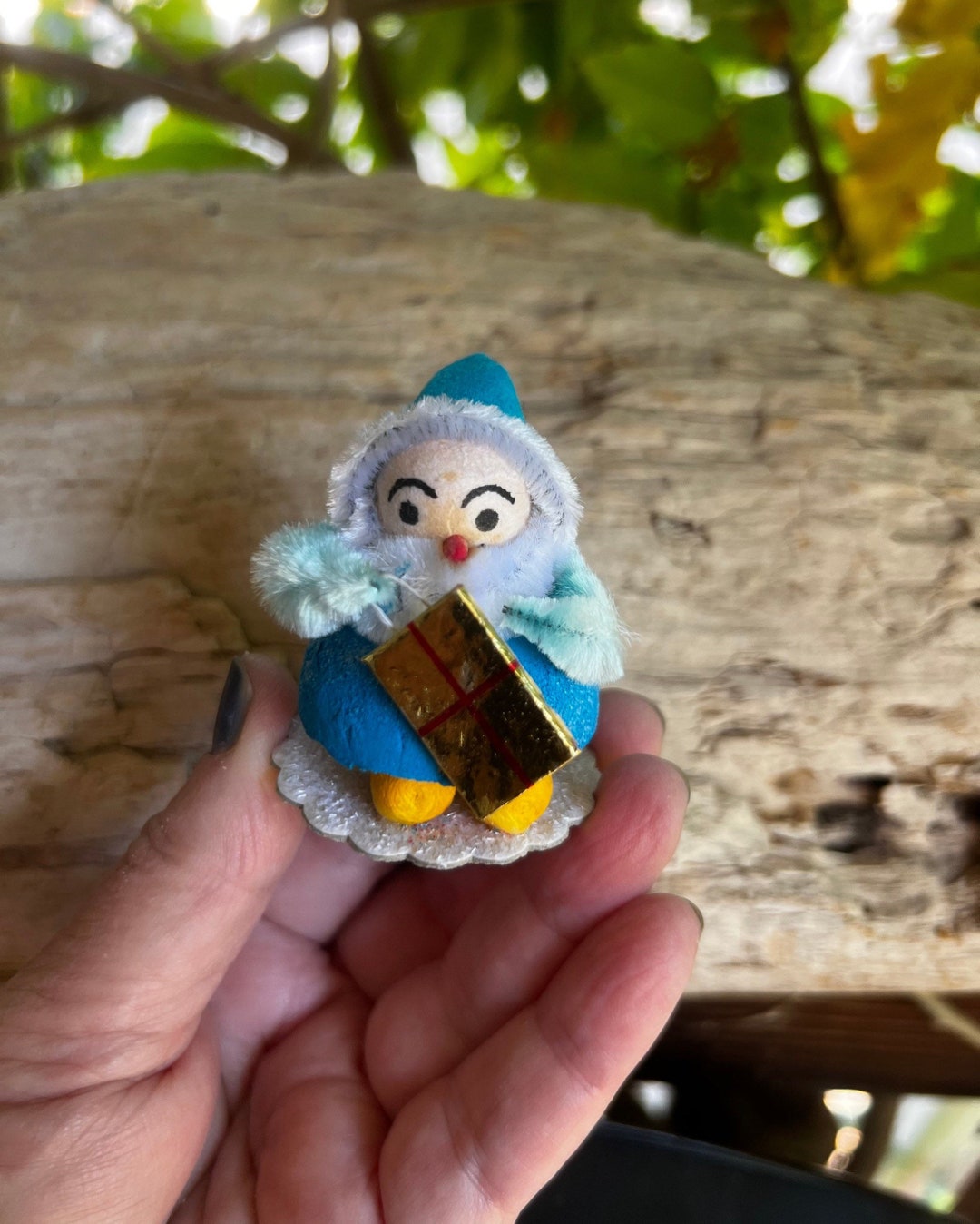 Vintage MCM 1940 1950 Spun Cotton Pixie Gnome Christmas Ornament Shiny ...