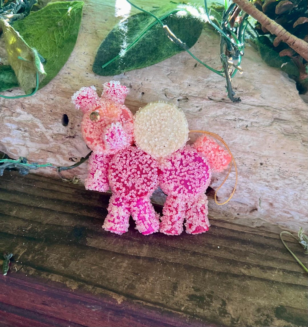 Vintage Candy Sugar Elephant Christmas Ornament 1960 1970 Pink Gumdrop ...