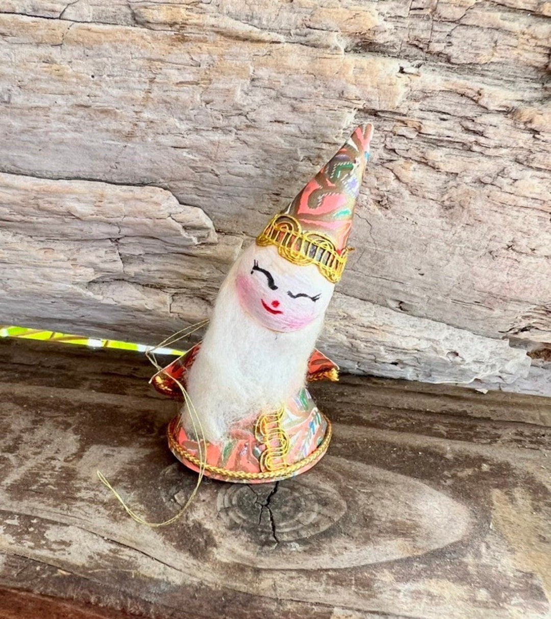 Vintage Santa Elf Pixie Gnome Christmas Ornament 1940 1950 Retro Spun ...
