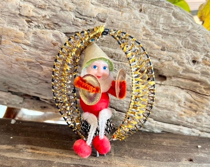 Vintage Mesh Elf Pixie Gnome Dwarf Pinecone Christmas Ornament Shiny ...
