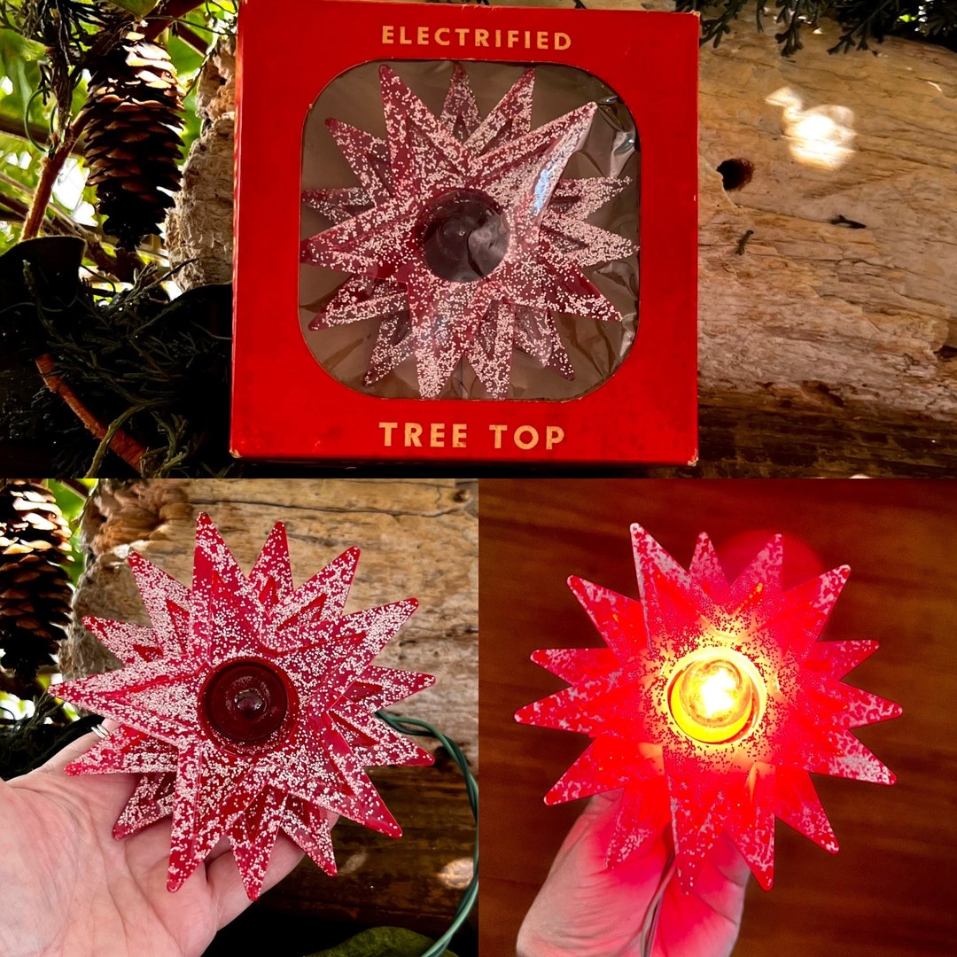 Vintage MCM Star Tree Topper Retro Kitsch Triple Red Glitter Tree ...